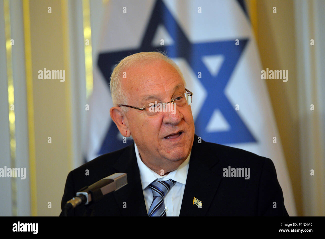 Prague, Czech Republic. 21st Oct, 2015. Israeli President Reuven Rivlin speaks during the press ...