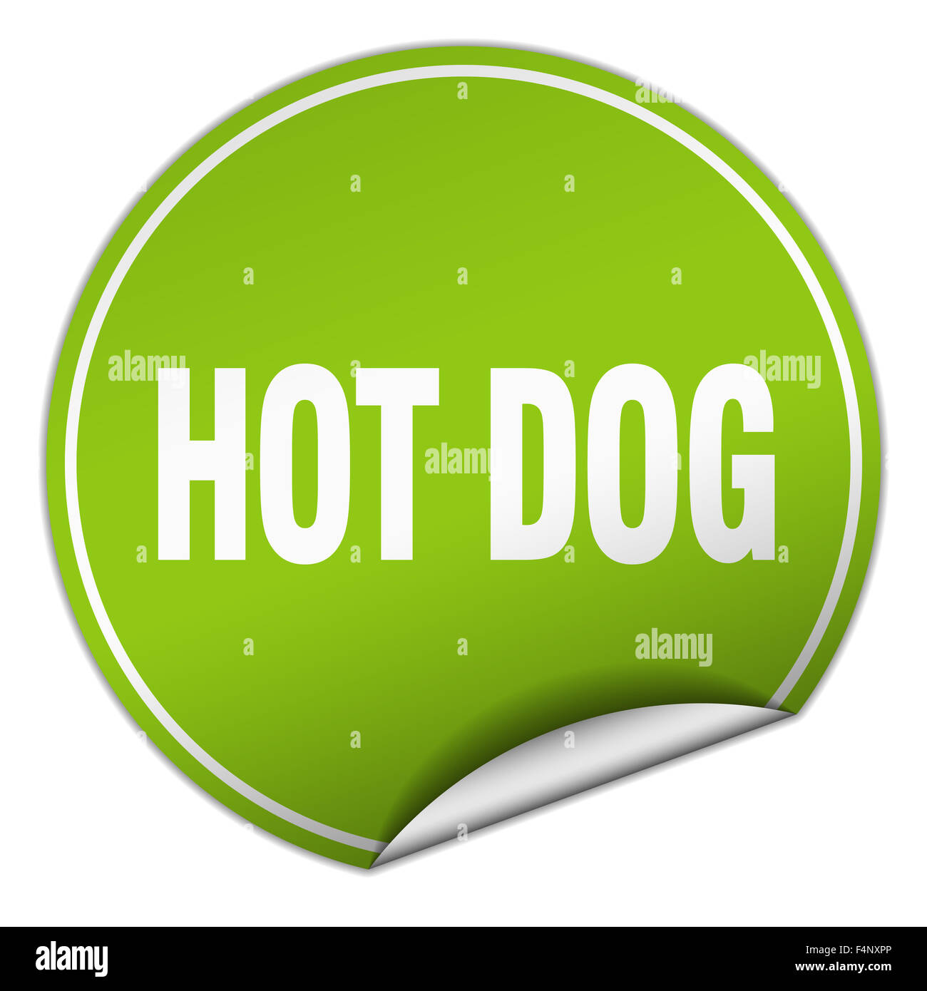 hot dog round green sticker isolated on white Stock Photo - Alamy