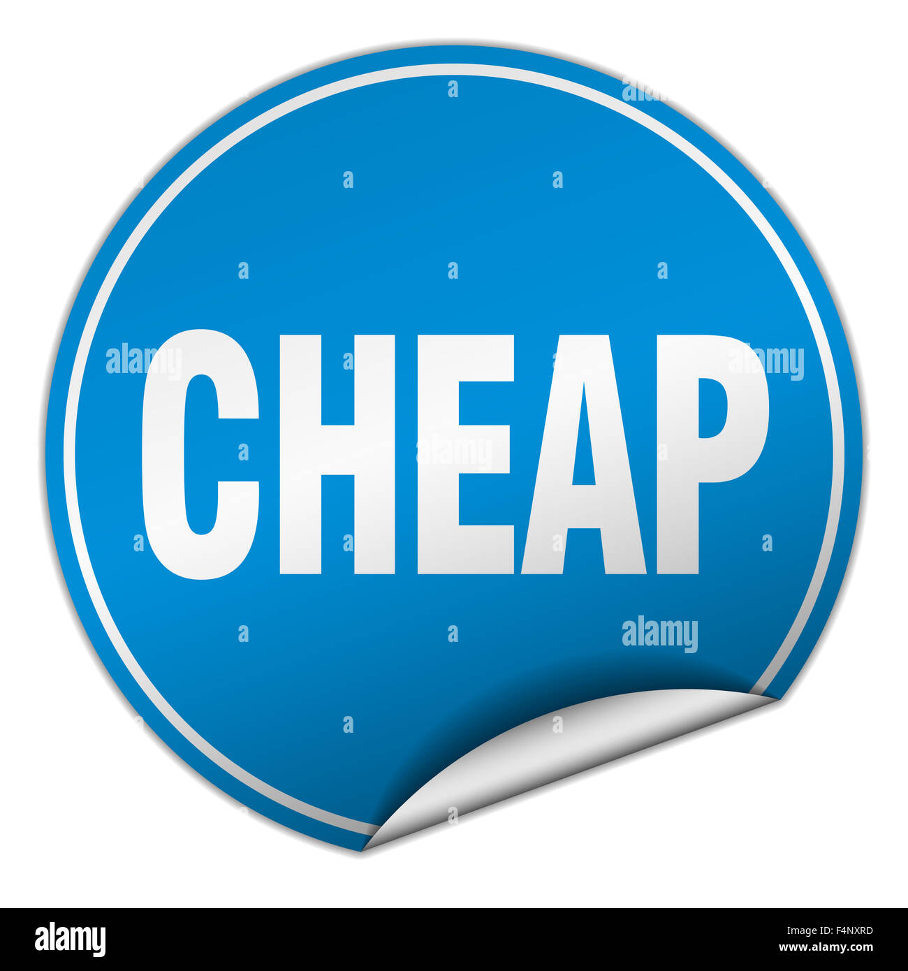 cheap round blue sticker isolated on white Stock Photo - Alamy