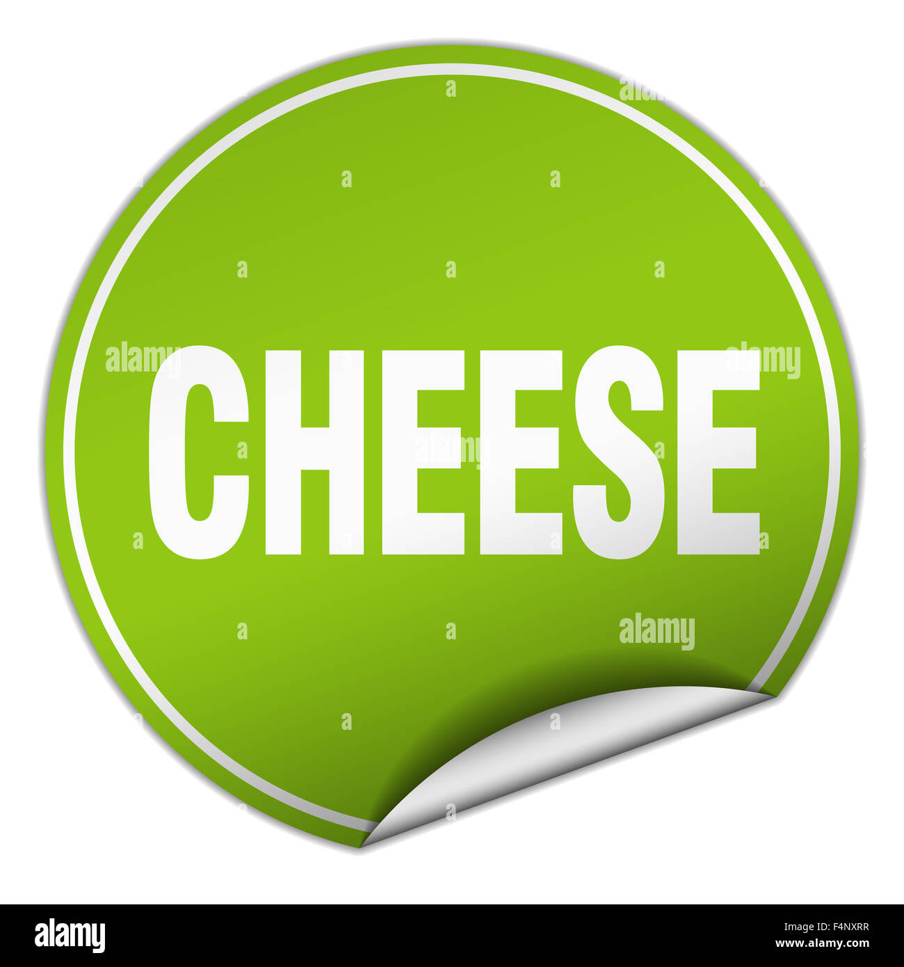cheese round green sticker isolated on white Stock Photo - Alamy