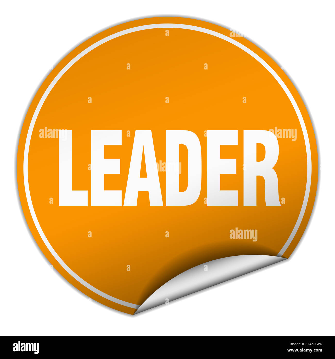 leader round orange sticker isolated on white Stock Photo - Alamy