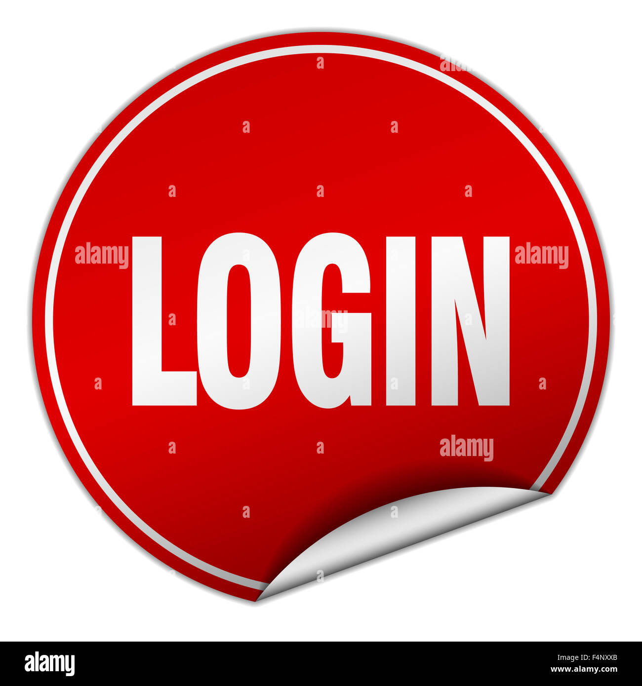 login round red sticker isolated on white Stock Photo - Alamy