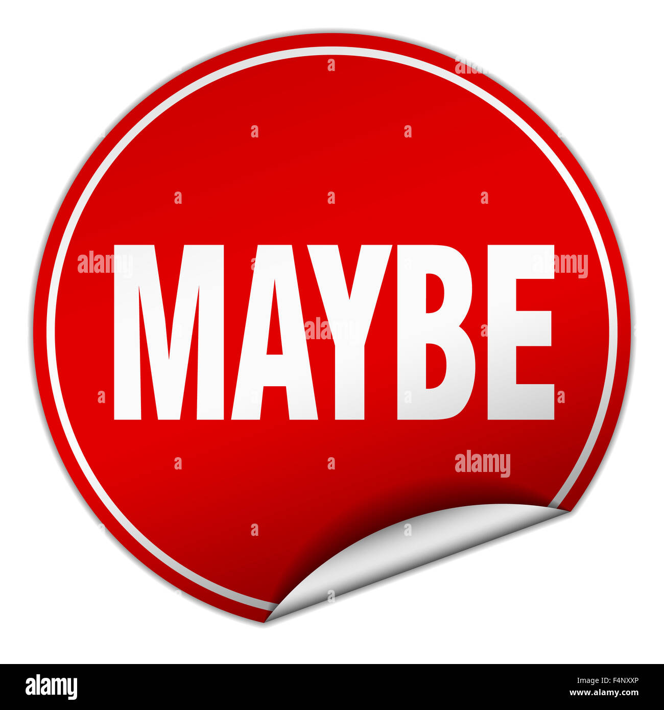 maybe round red sticker isolated on white Stock Photo - Alamy