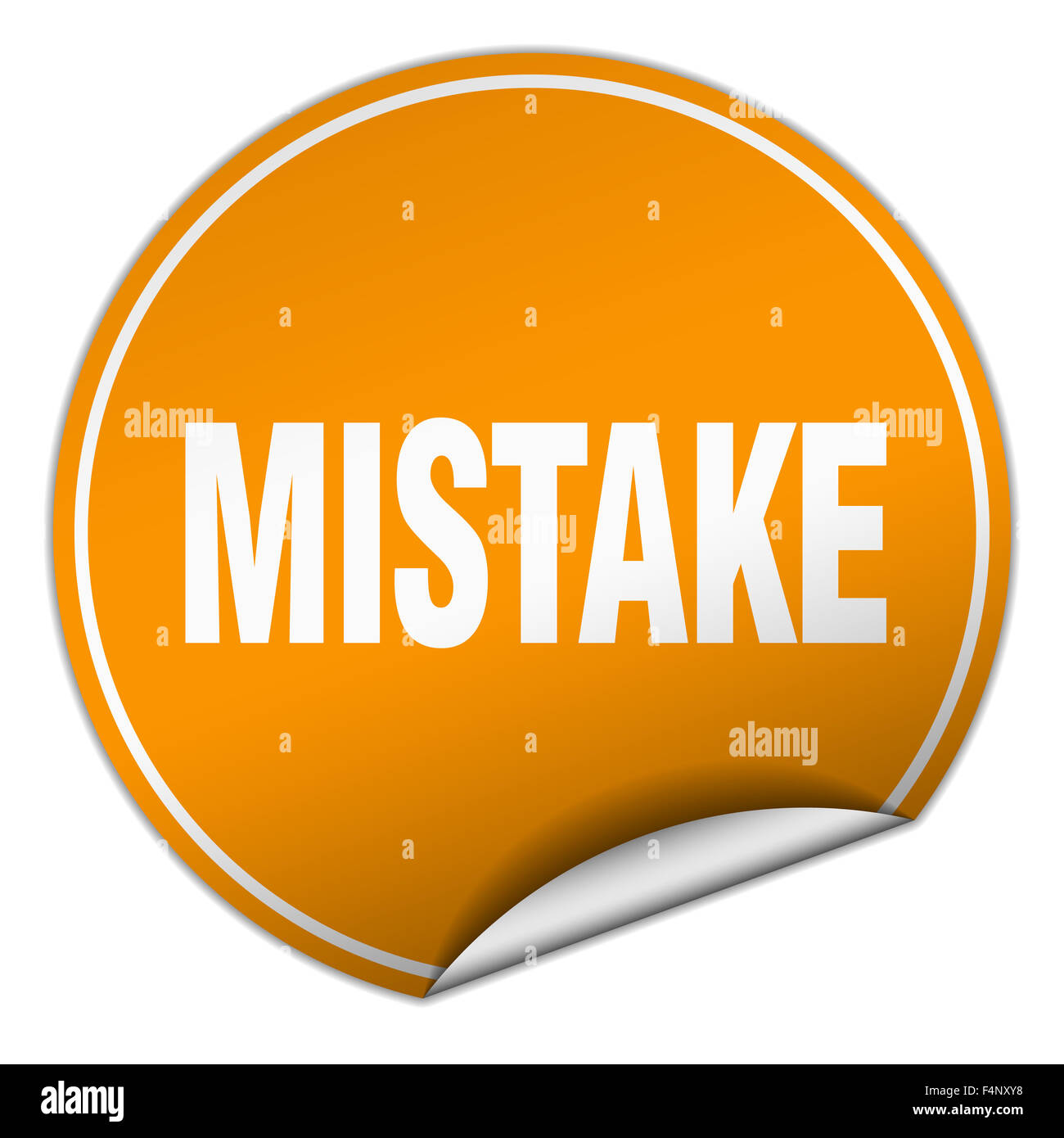 mistake round orange sticker isolated on white Stock Photo - Alamy