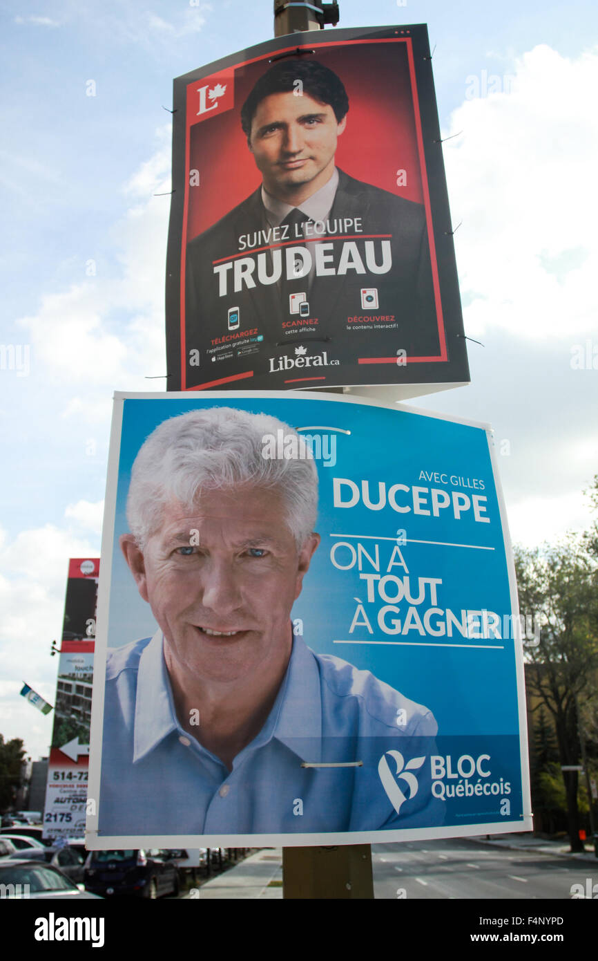 Canadian Prime Minister Justin Trudeau's campaign posters in Montreal ...