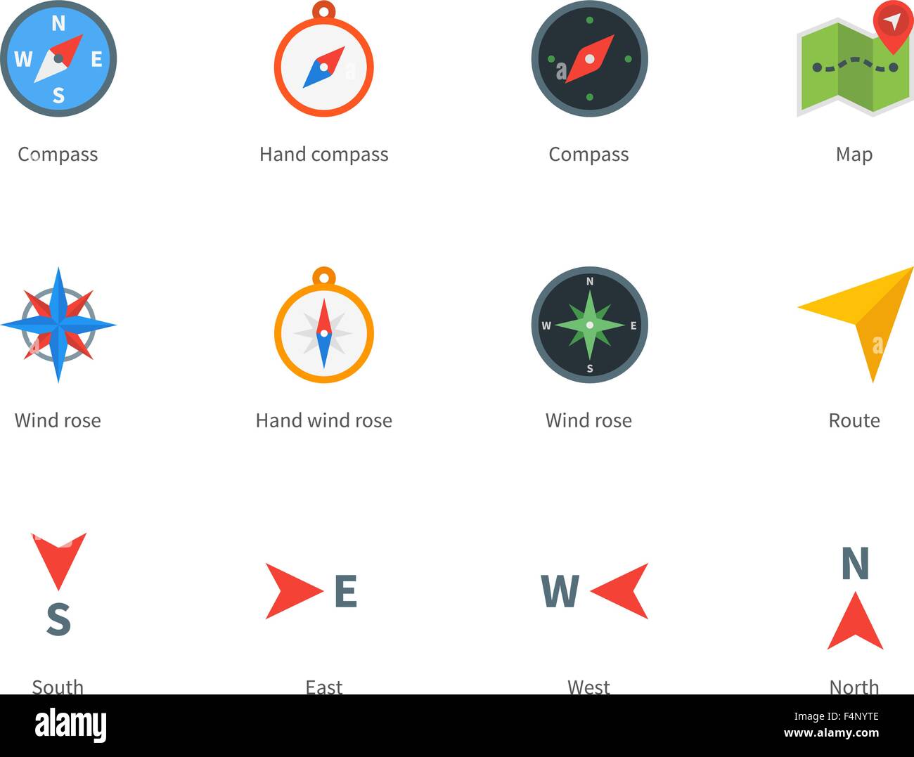 Compass and map colored icons on white background Stock Vector Image ...