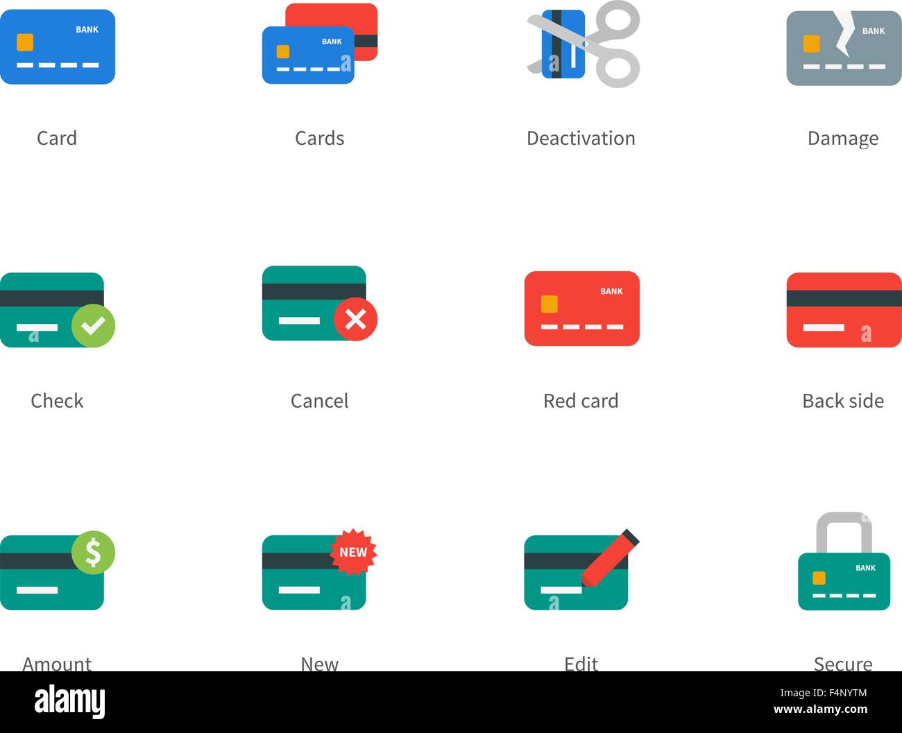 Credit and payment card colored icons on white background Stock Vector ...