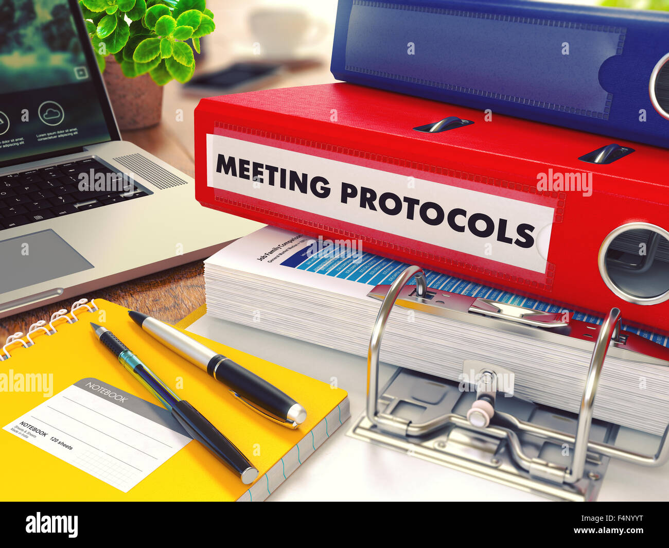 Meeting Protocols - Red Office Folder on Background of Working Table ...
