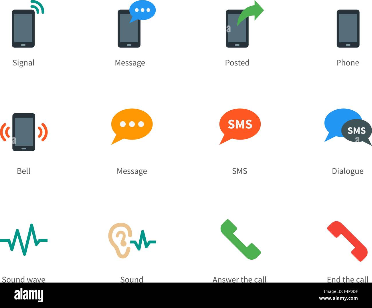Phone colored icons on white background Stock Vector Image & Art - Alamy