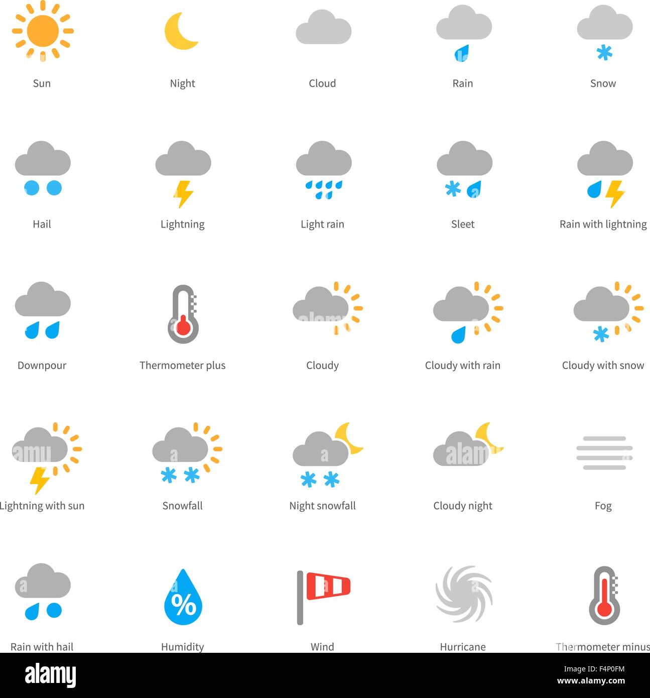 Weather colored icons on white background Stock Vector Image & Art - Alamy