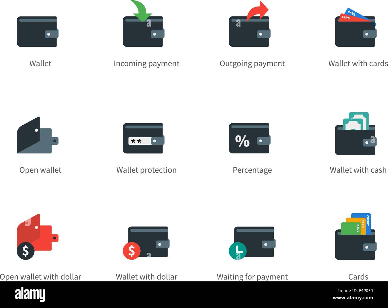Wallet and transaction color icons on white Stock Vector Image & Art ...