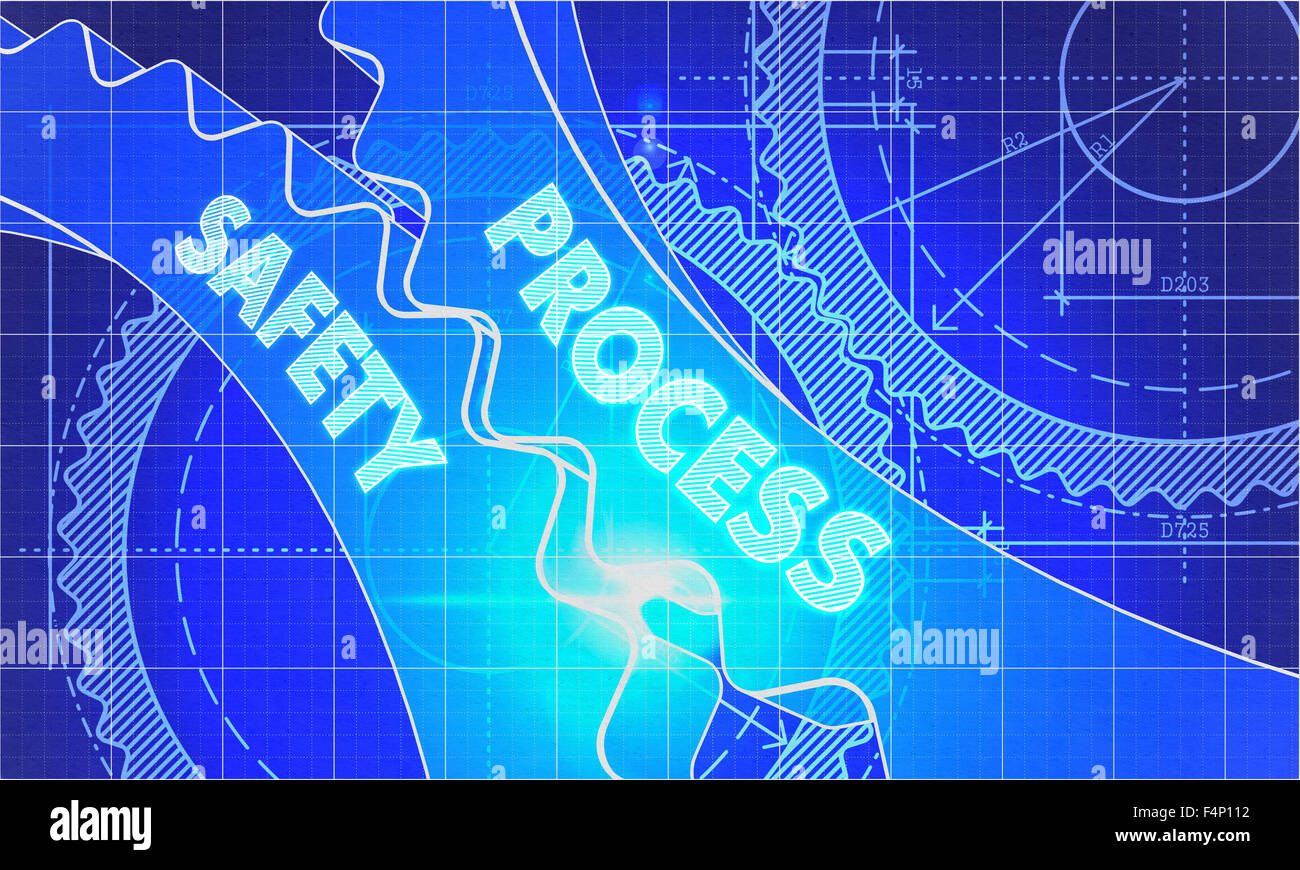 Process Safety on Blueprint of Cogs. Technical Drawing Style. 3d ...