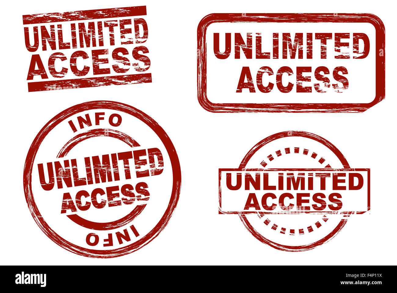 Set of stylized red stamps showing the term unlimited access. All on ...