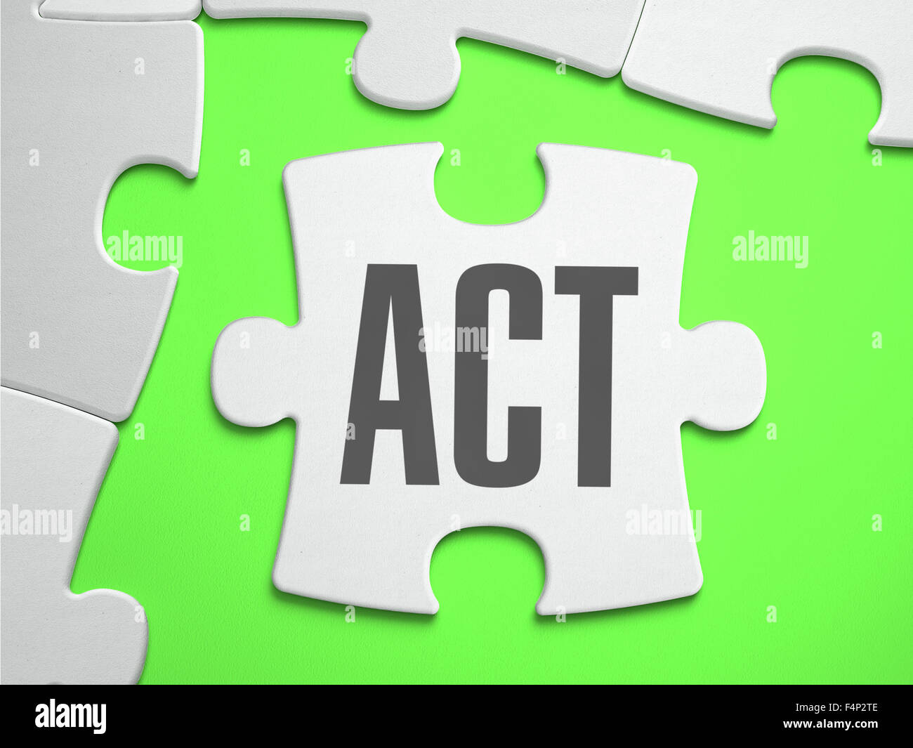 Act - Jigsaw Puzzle with Missing Pieces. Bright Green Background. Close ...