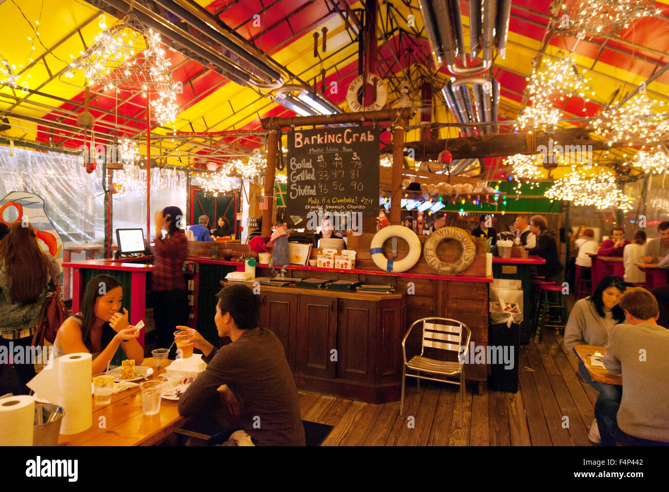 Boston restaurant; Bustling evening at the Barking Crab seafood ...