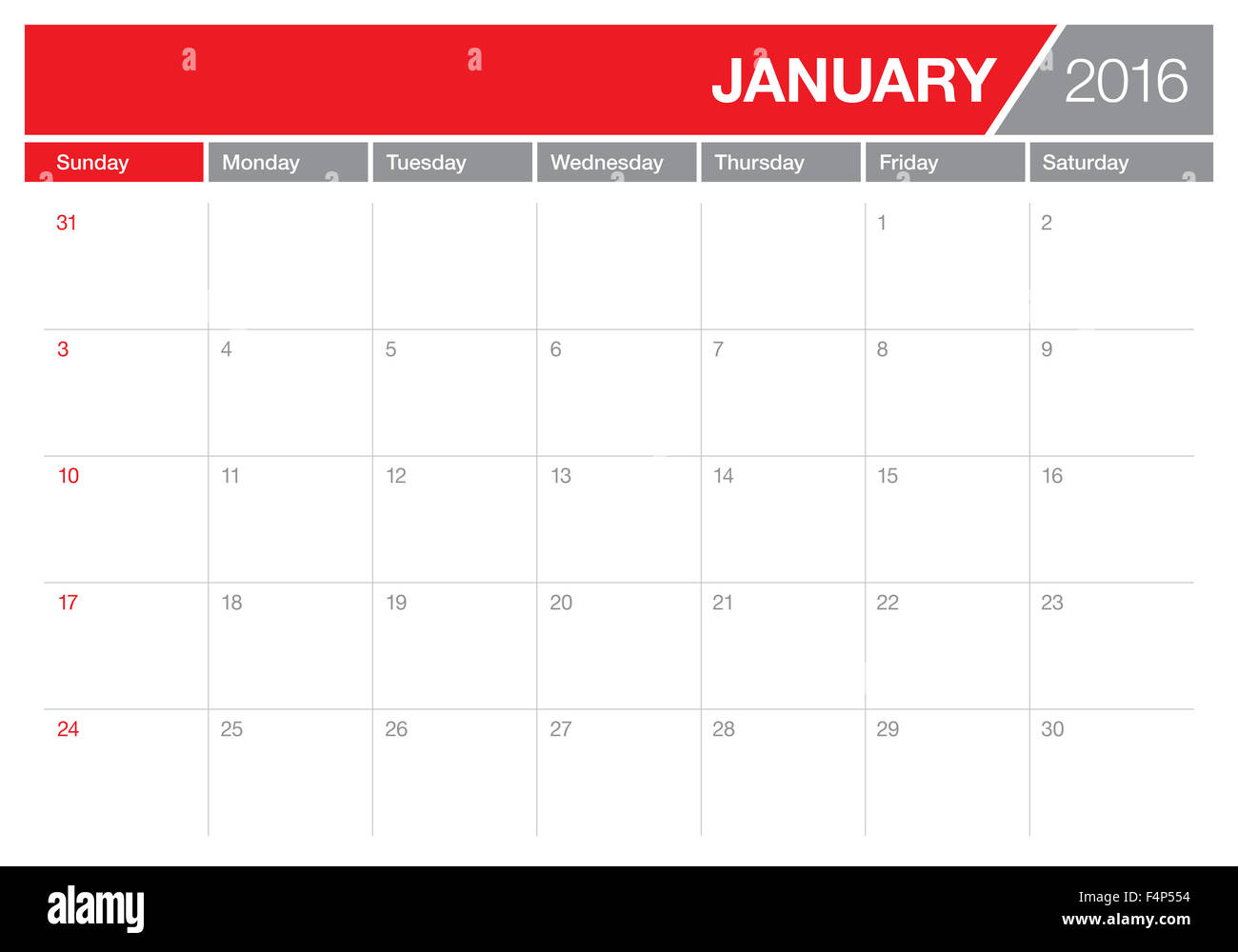 January 2016 calendar hi-res stock photography and images - Alamy