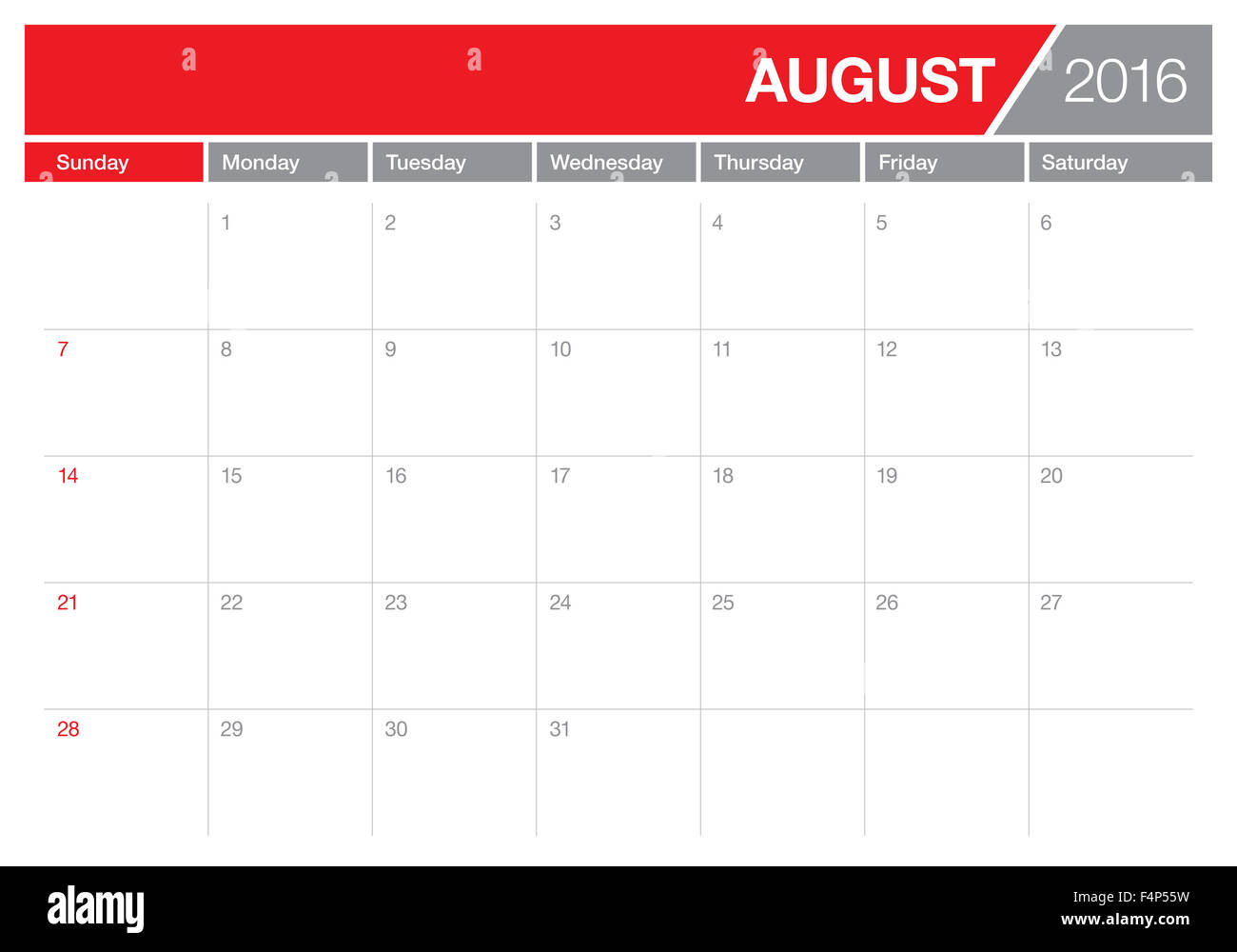 August 2016 Calendar High Resolution Stock Photography and Images - Alamy