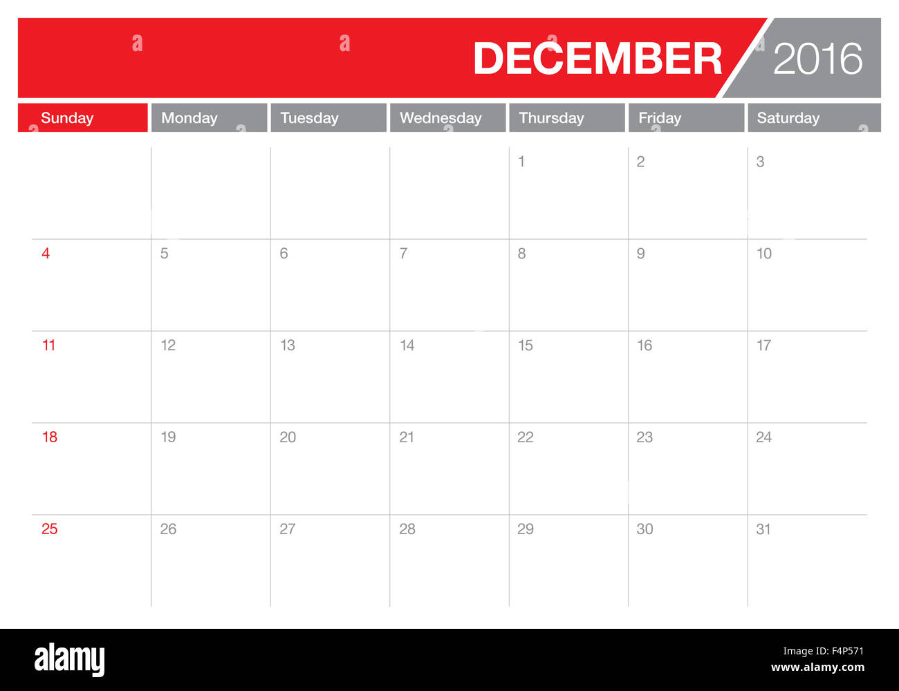 December 2016 calendar hi-res stock photography and images - Alamy