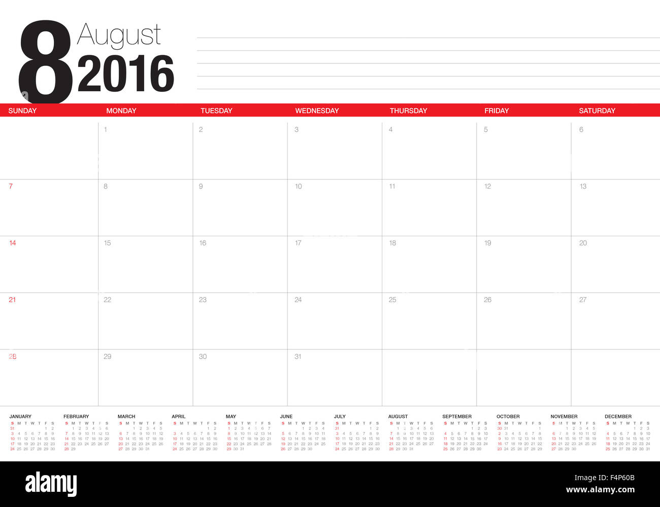 August 2016 Calendar High Resolution Stock Photography and Images - Alamy