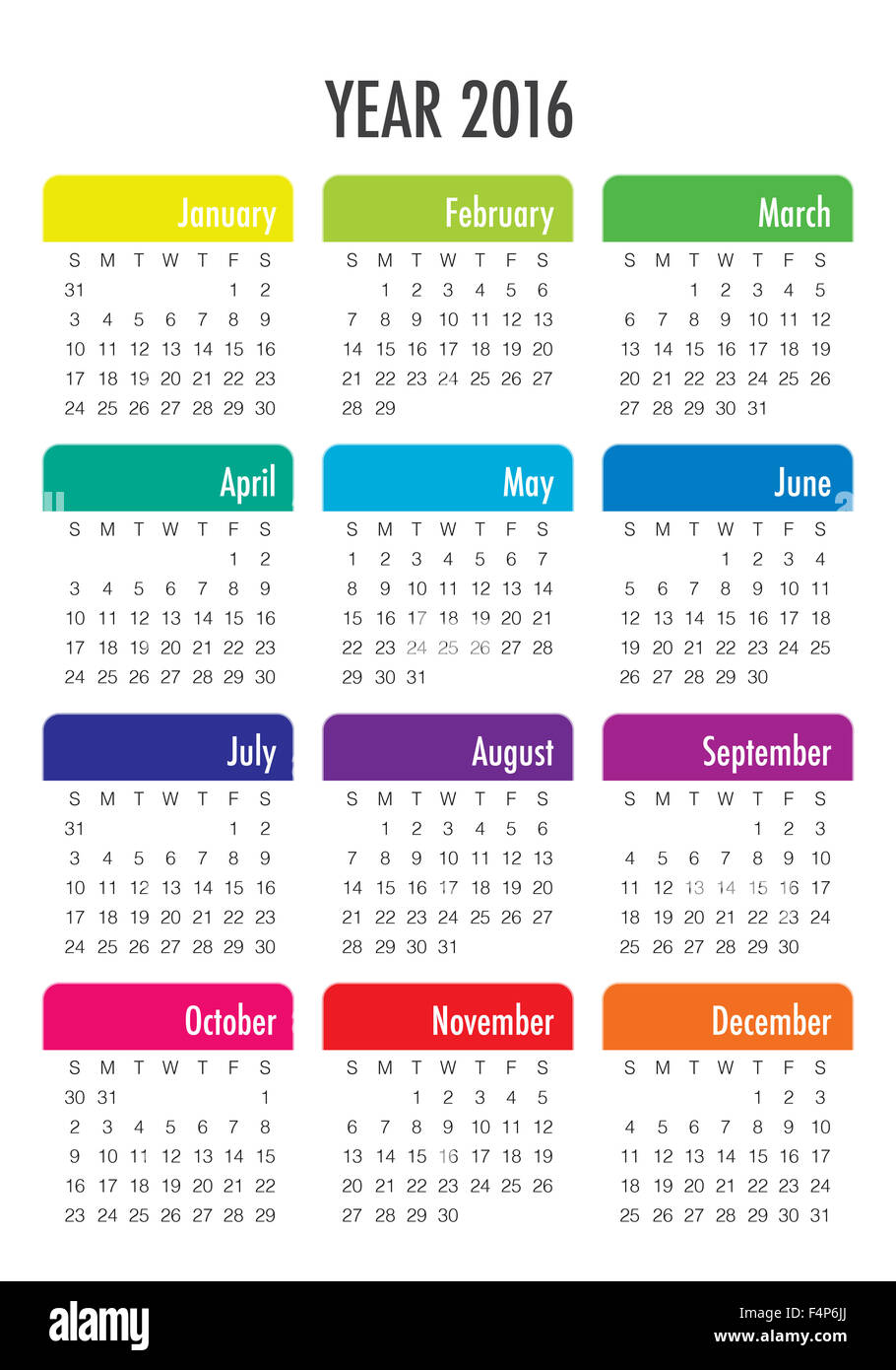 Simple calendar for 2016 year Stock Photo - Alamy