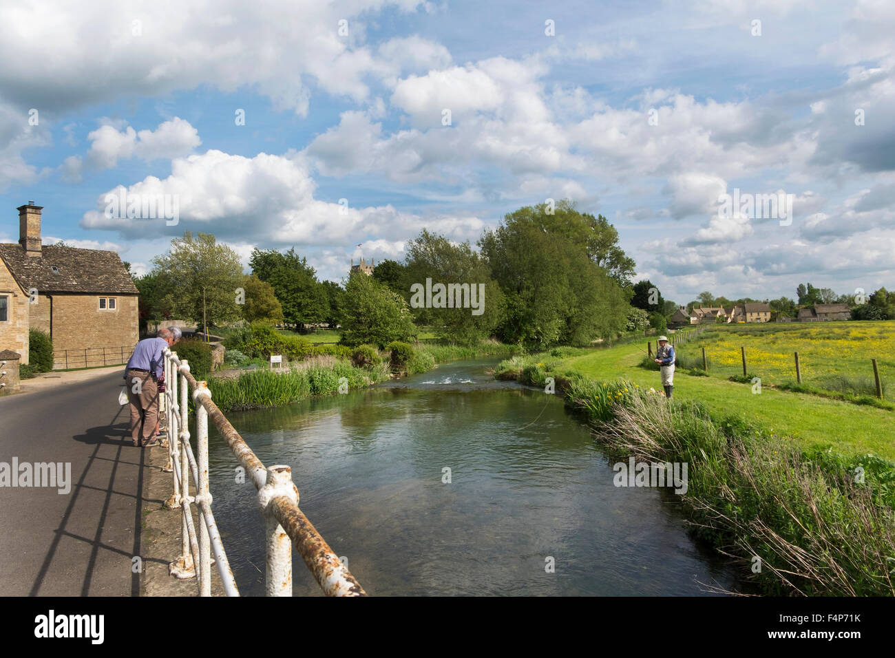 A man fishing in the River Coln in Fairford, Gloucestershire, UK Stock ...