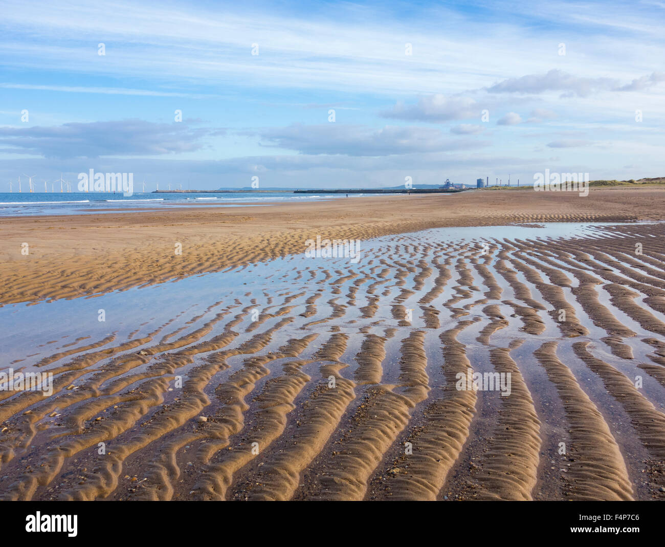 Seaton Carew beach with Redcar steelworks in distance. Seaton Carew ...