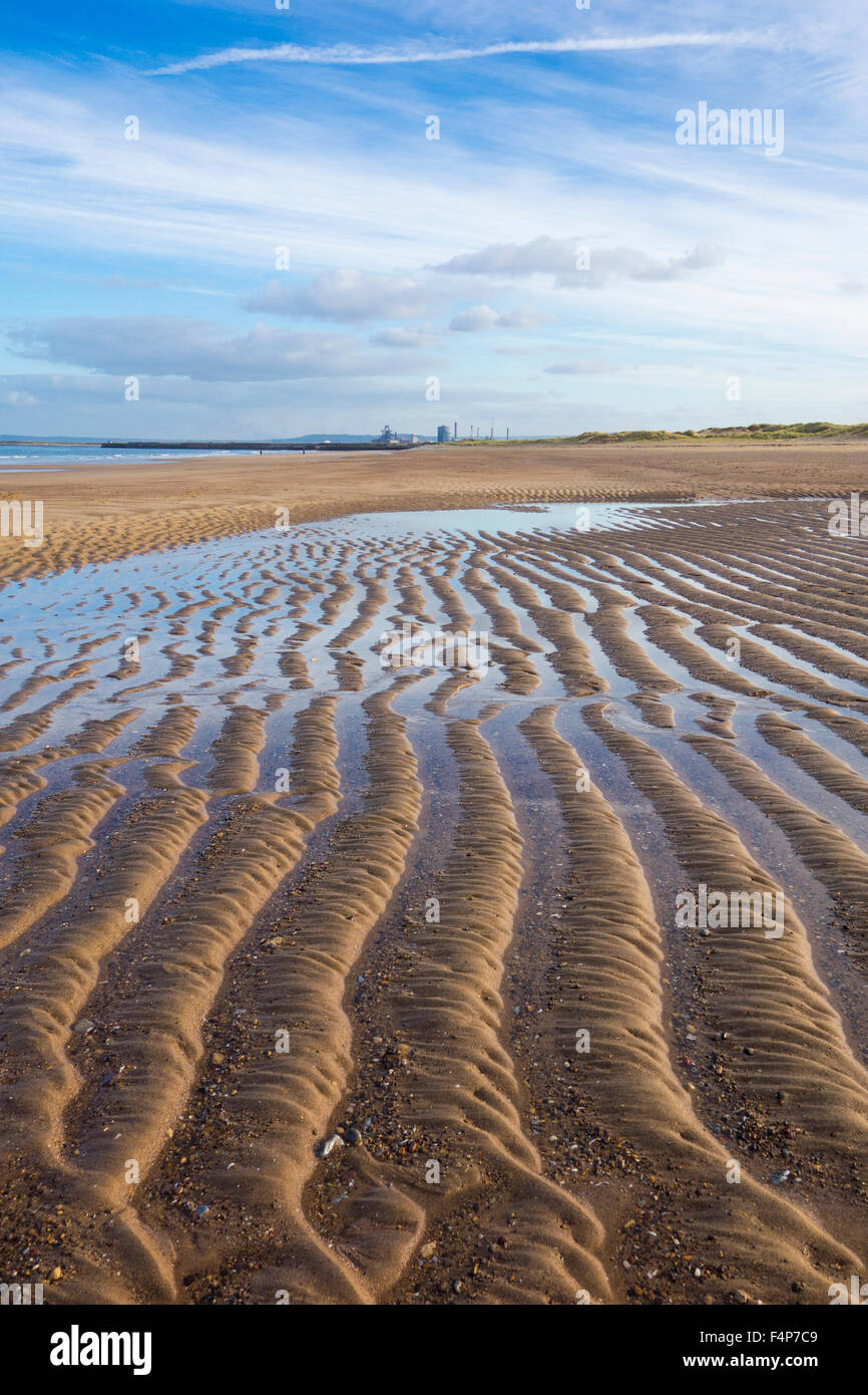 Seaton Carew beach with Redcar steelworks in distance. Seaton Carew ...