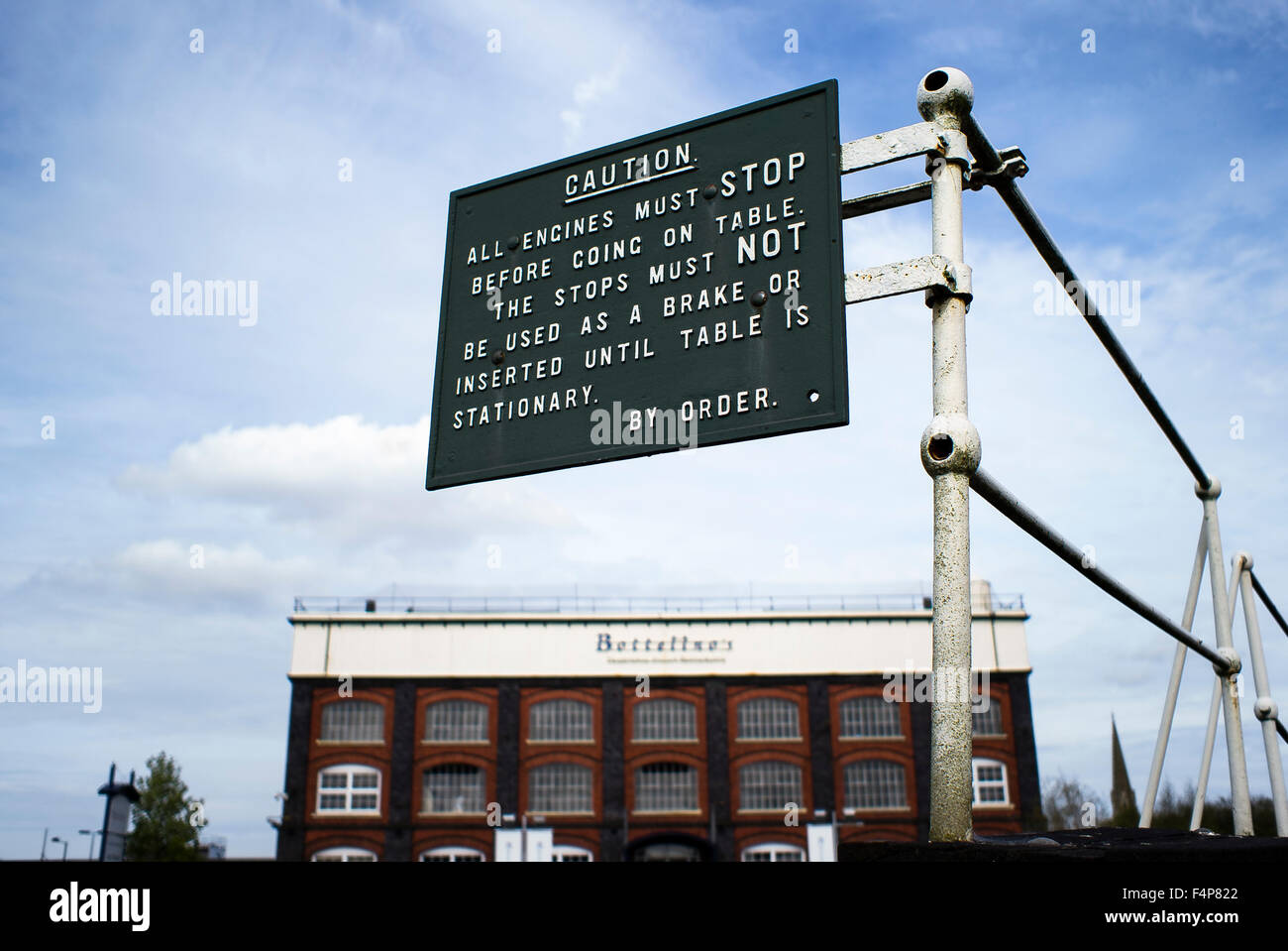 Old railway sign warning of operational procedures when engine ...