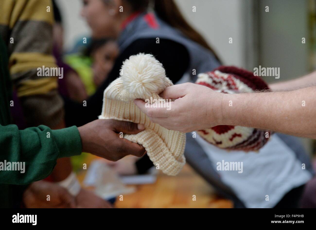 Refugees get clothes in a refugee emergency accommodation, Germany ...