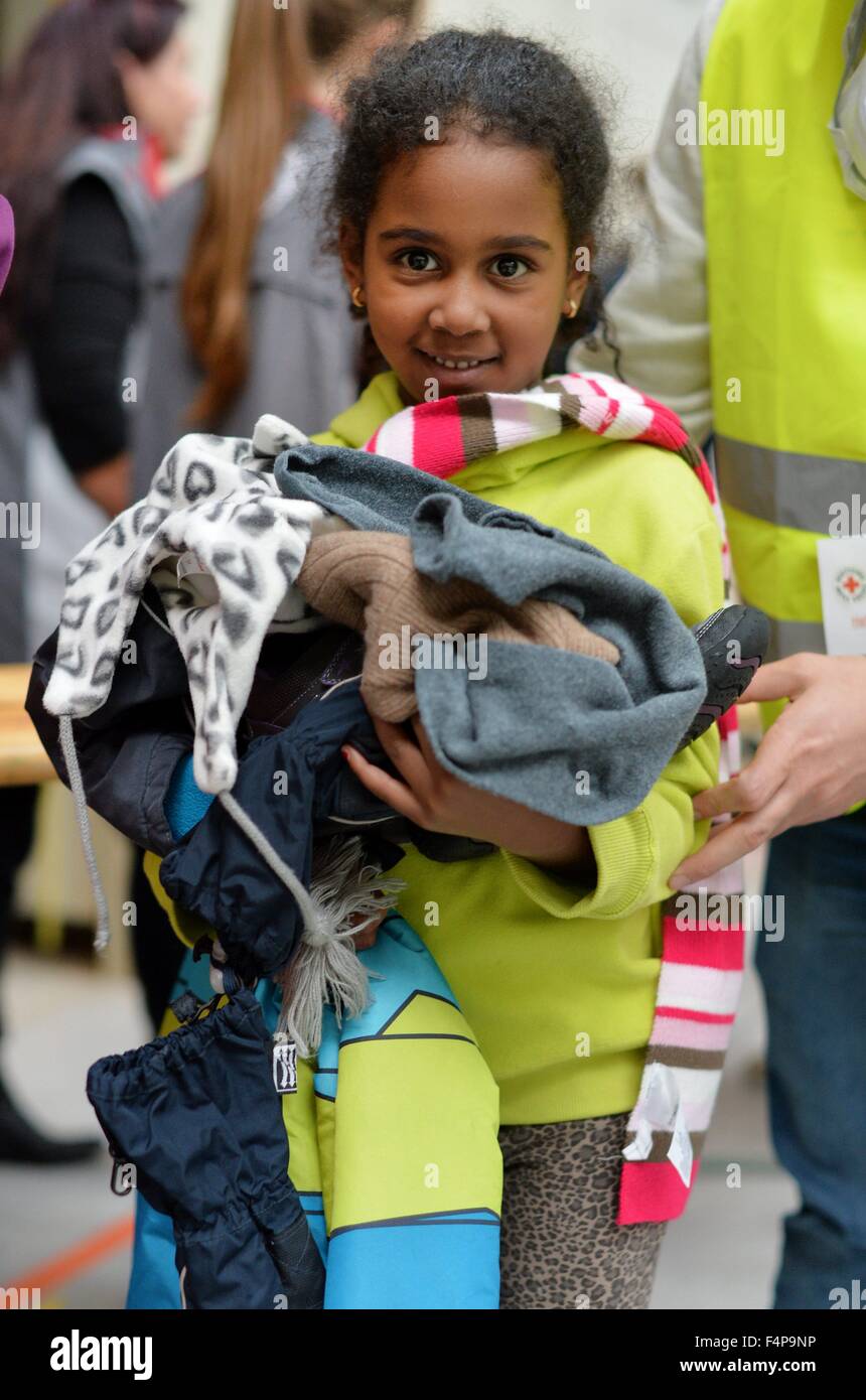 Refugees get clothes in a refugee emergency accommodation, Germany ...