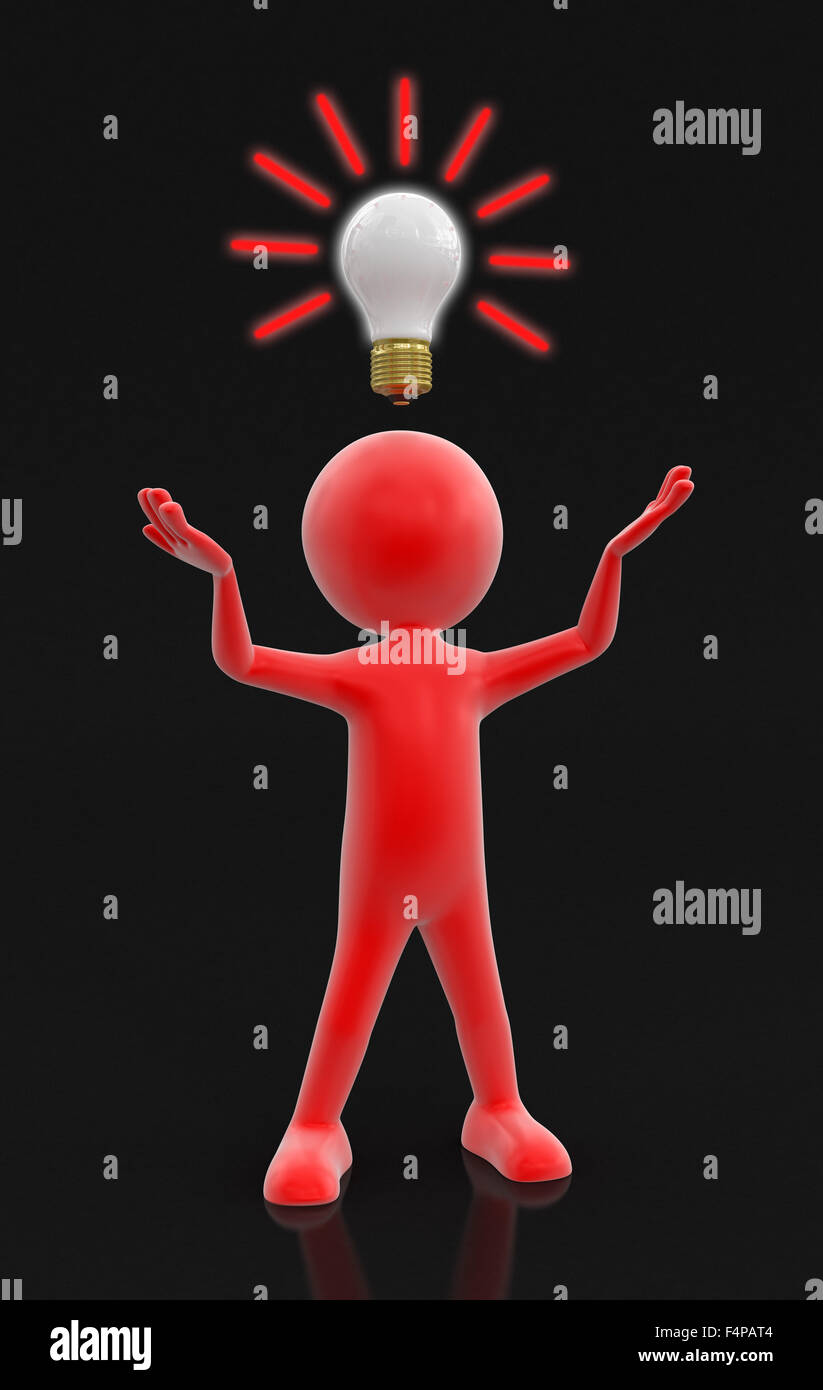 3D man with a light bulb. Image with clipping path Stock Photo - Alamy