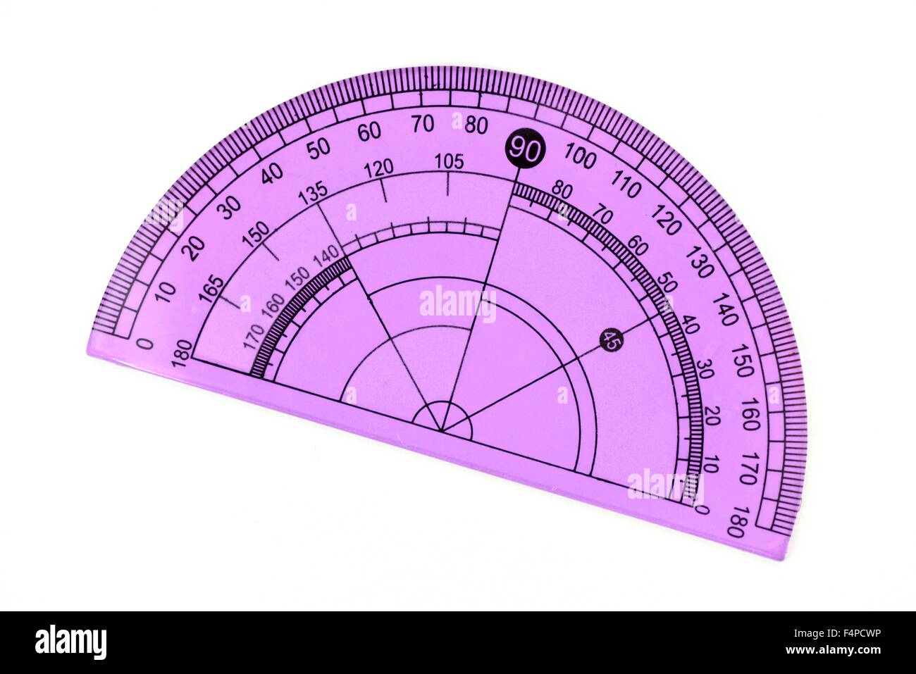 A close up photo of a geometry protractor Stock Photo - Alamy