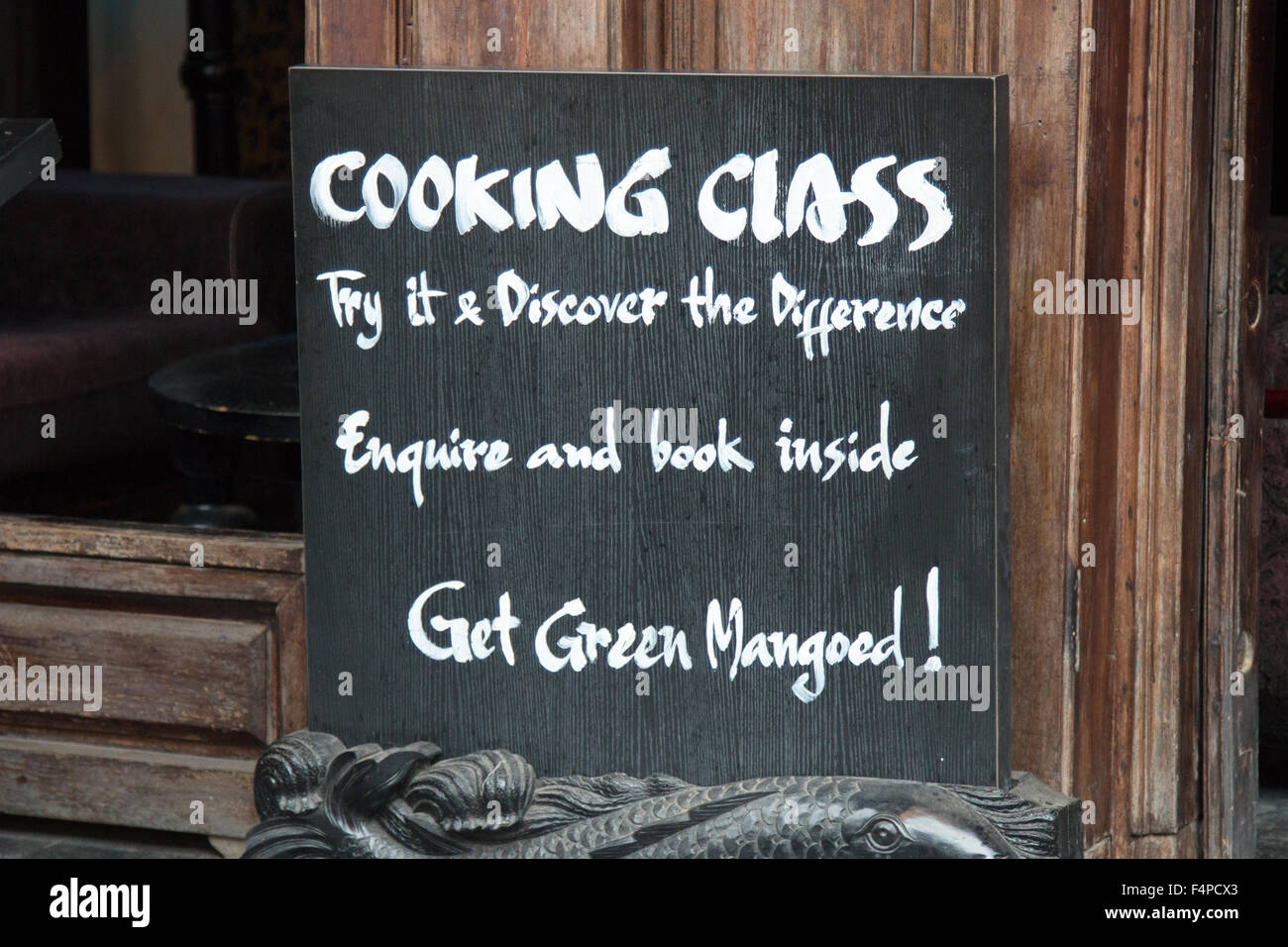 Cooking class sign outside a restaurant in Hoi An,Vietnam. Many believe ...