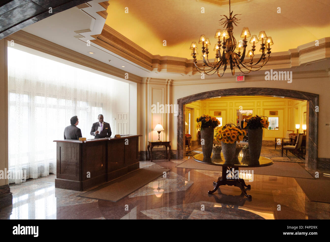 Concierge in the lobby reception, Boston Harbor Hotel, Boston ...