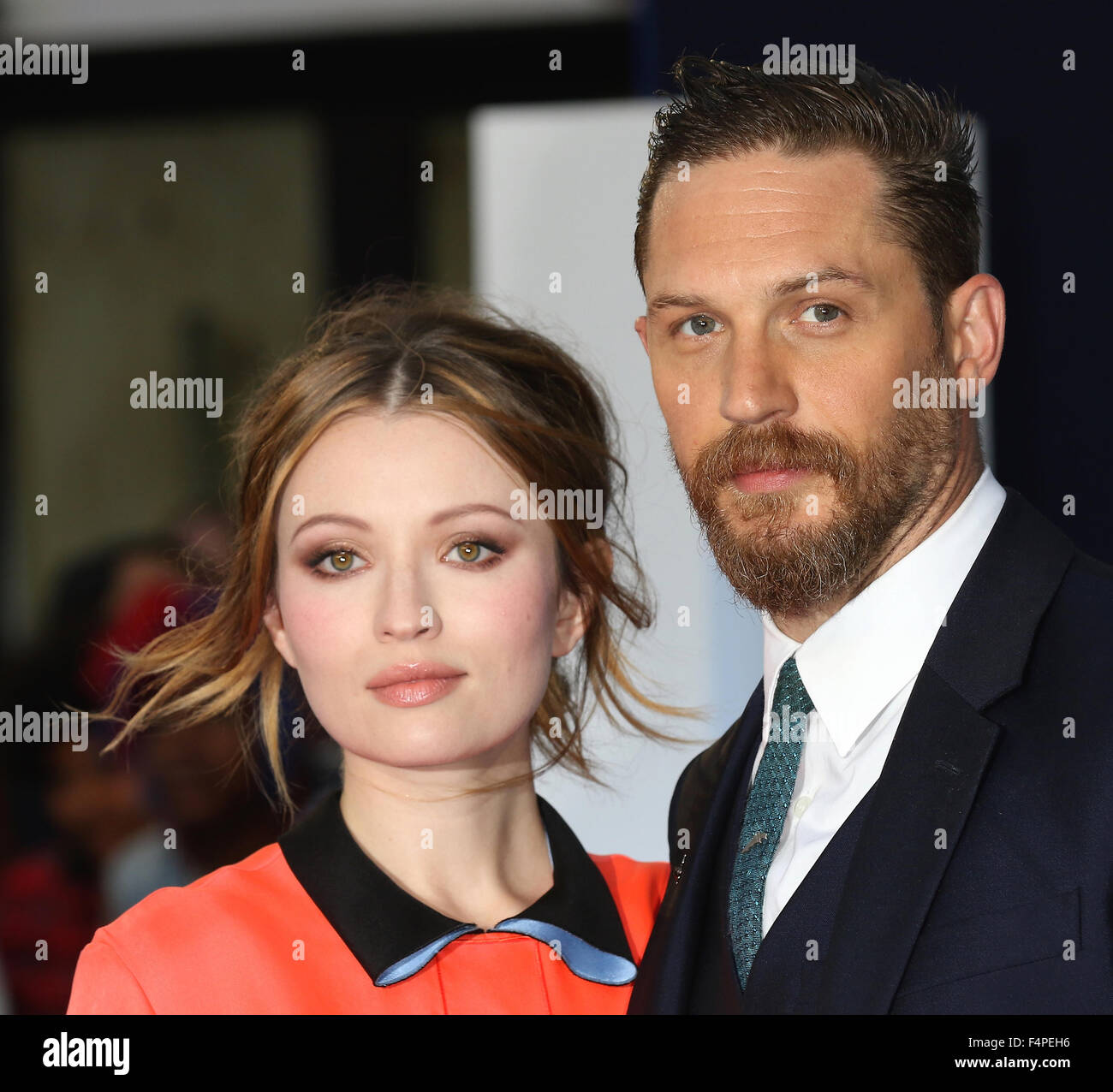 London, UK, 3rd Sep 2015: Emily Browning and Tom Hardy attend Legend - UK film premiere in ...