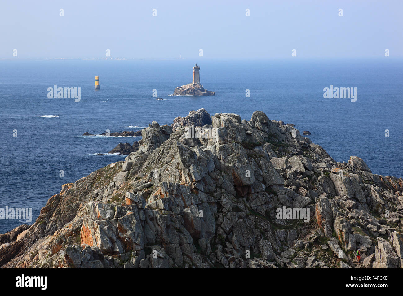 France, Brittany, Cap Sizun, Landscape at the Pointe du Raz, Lighthouse ...