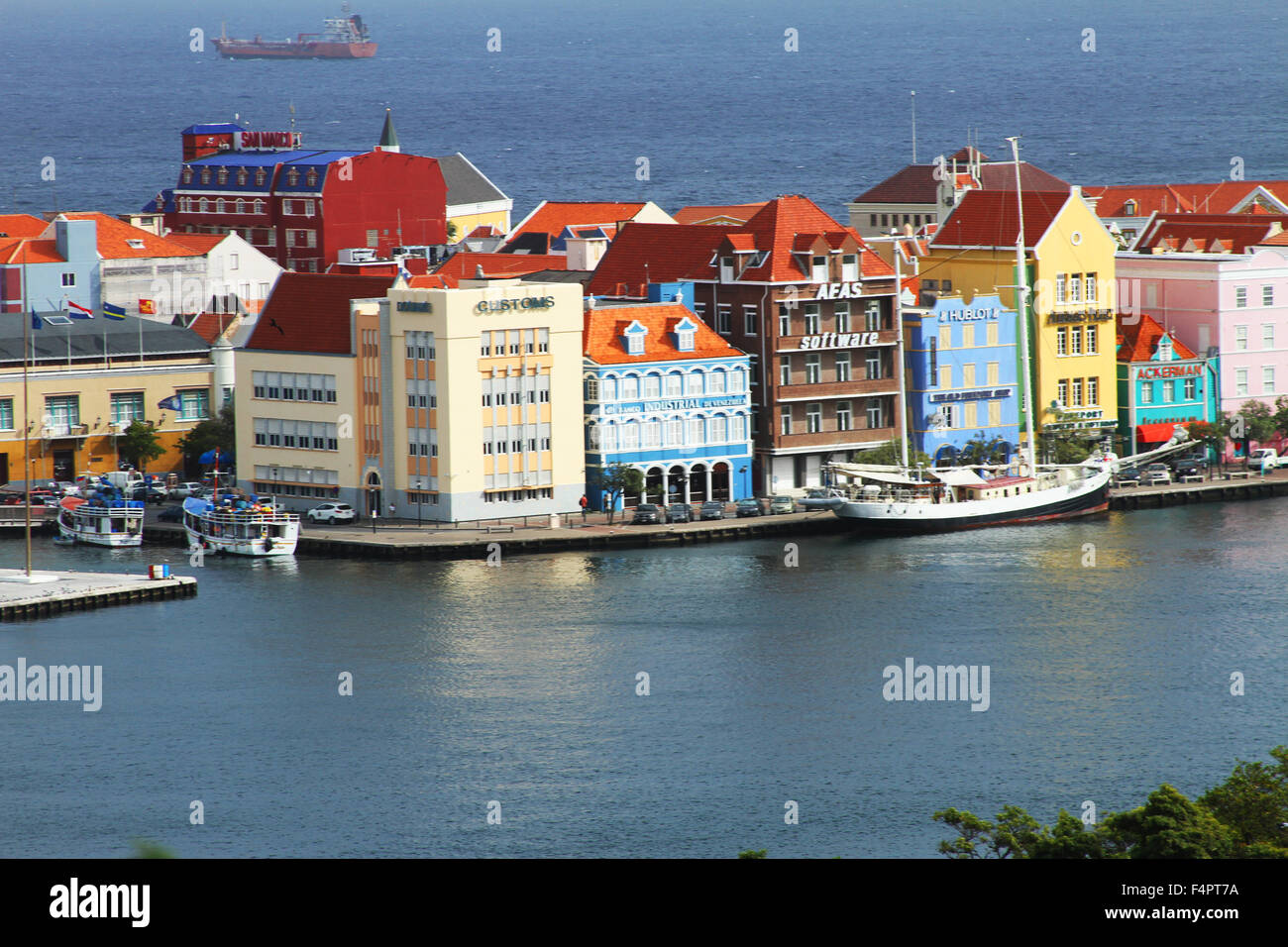 Colorful waterfront buildings of the dutch Island of Curaçao in the ...