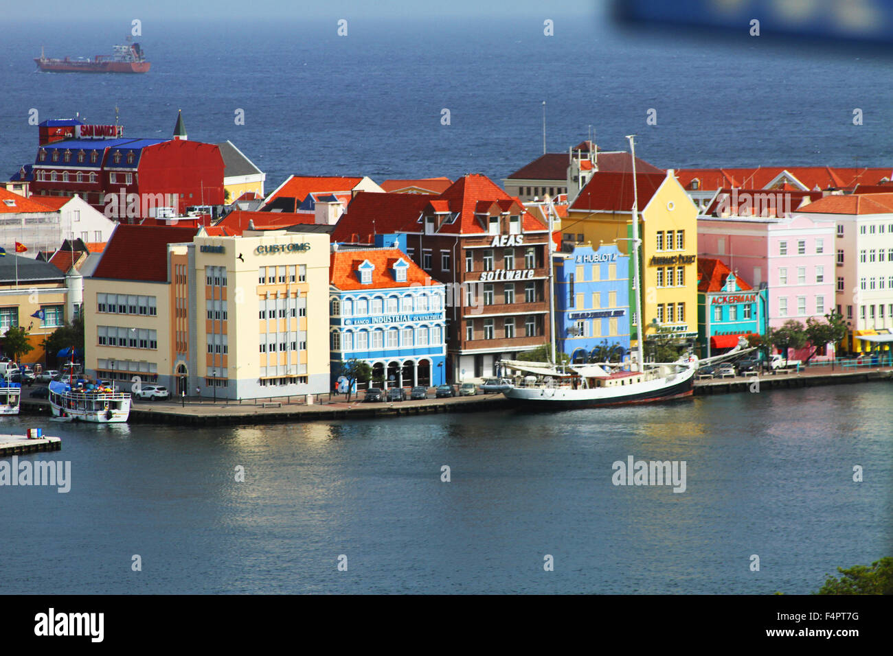 Colorful waterfront buildings of the dutch Island of Curaçao in the ...