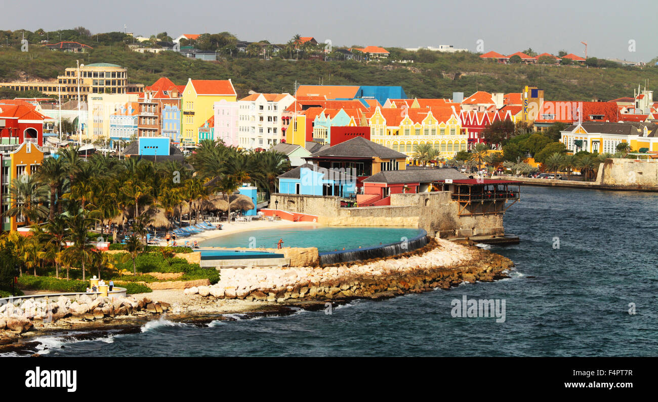Colorful waterfront buildings of the dutch Island of Curaçao in the ...