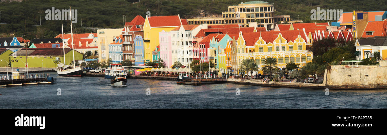 Colorful waterfront buildings of the dutch Island of Curaçao in the ...