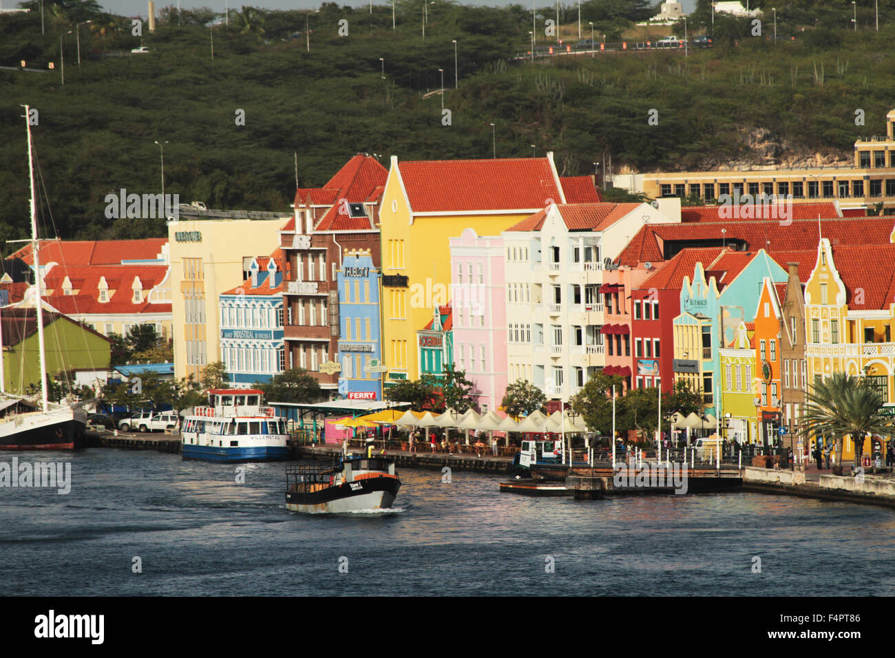 Colorful waterfront buildings of the dutch Island of Curaçao in the ...
