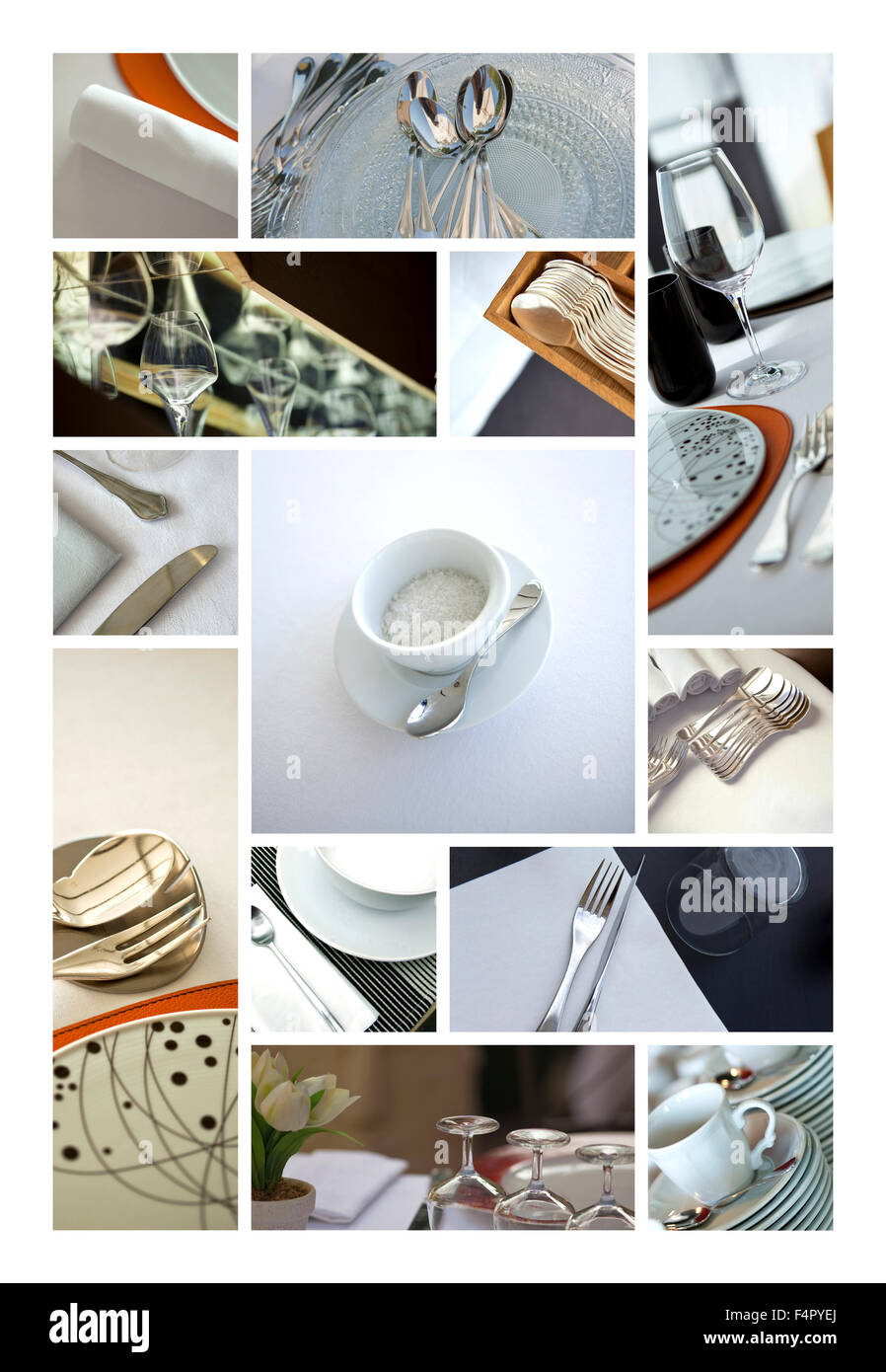 Porcelain, cutlery and table sets on a collage Stock Photo - Alamy