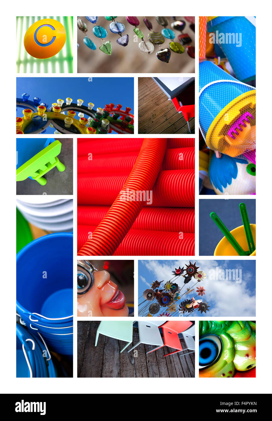 Various plastic elements and objects on a collage Stock Photo - Alamy