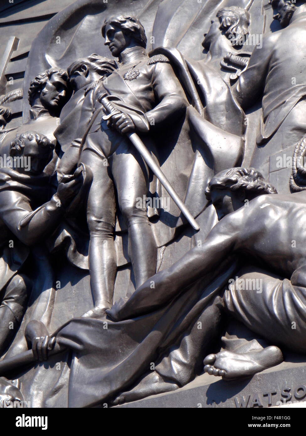 Bronze frieze at the base of Nelson's Column in Trafalgar Square ...