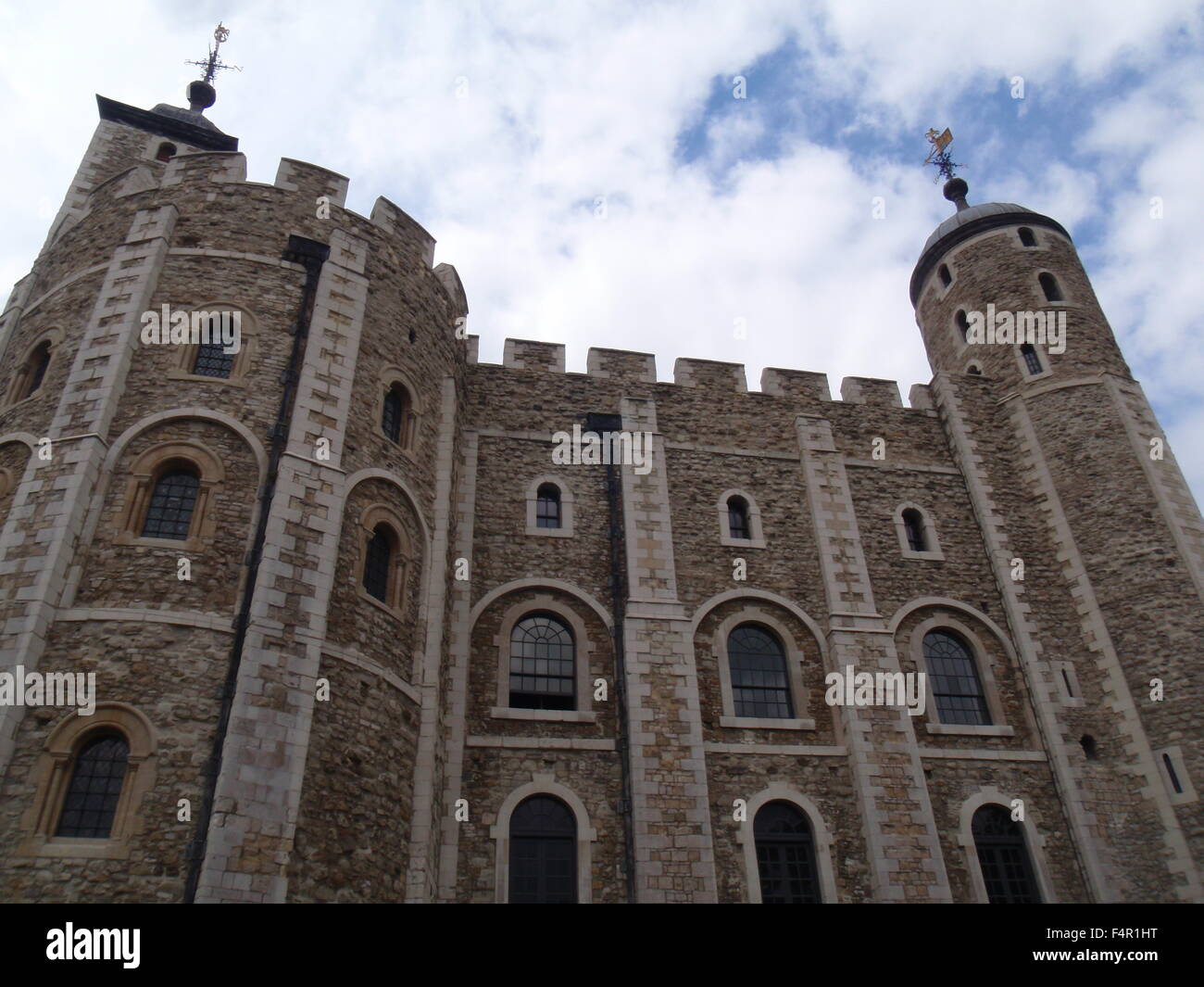 Tower of London turrets, worms eye view Stock Photo - Alamy