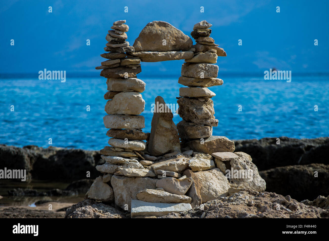 Sculptures modelled using stones and rocks in Crete, Greece Stock Photo ...