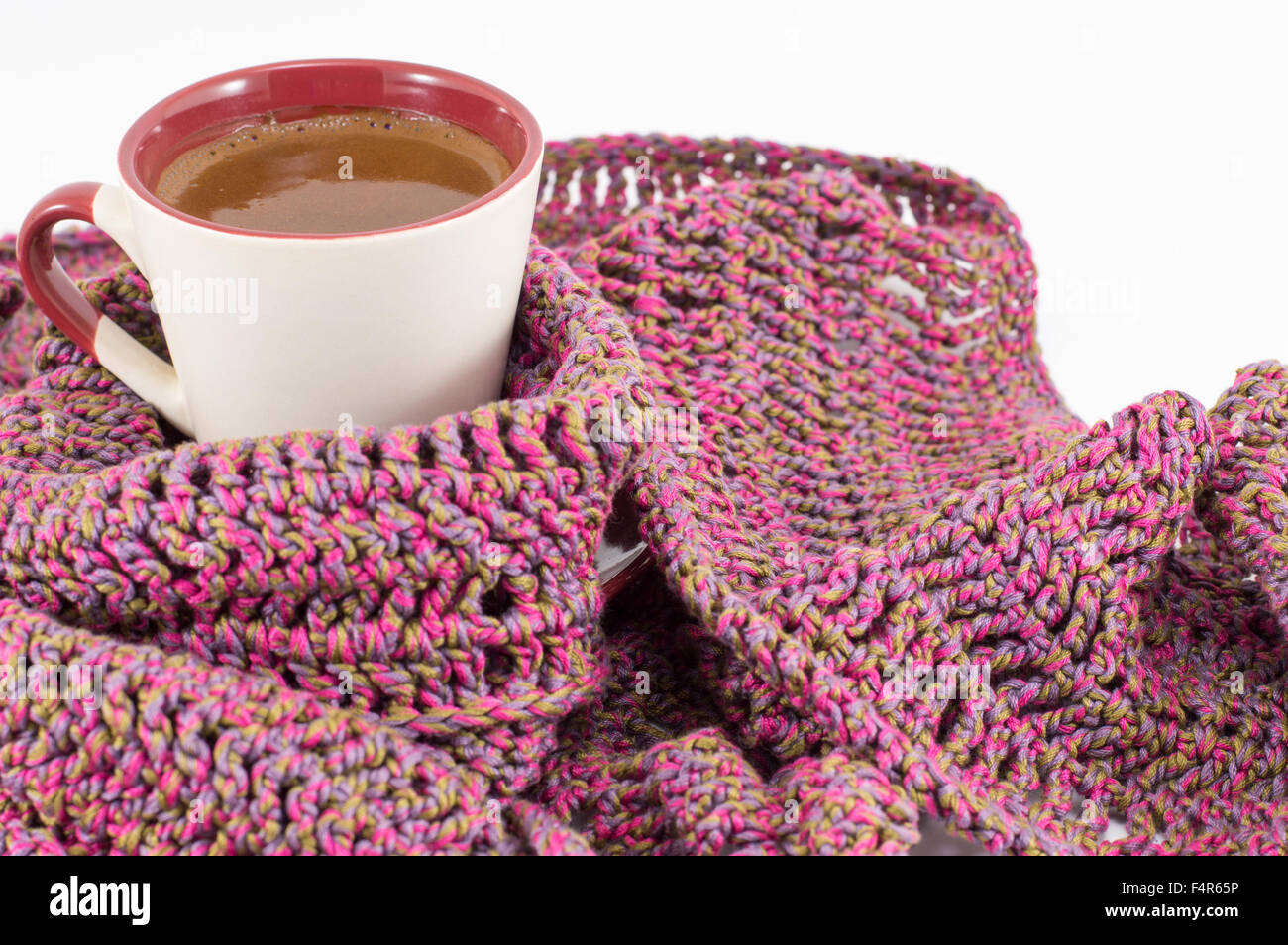 Cup of coffee wrapped in winter scarf, Winter coffee time Stock Photo ...