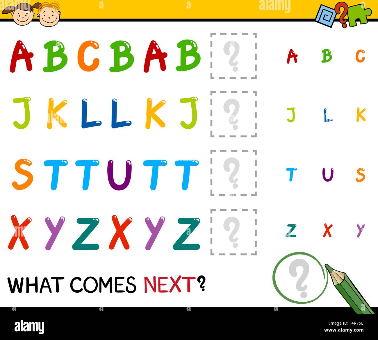 Cartoon Illustration of Completing the Pattern Educational Task for ...