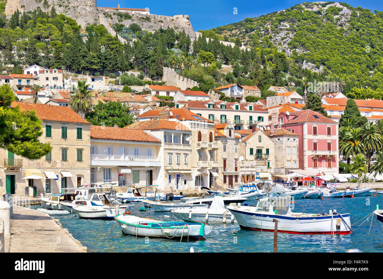 Island of Hvar waterfront architecture, Dalmatia, Croatia Stock Photo ...