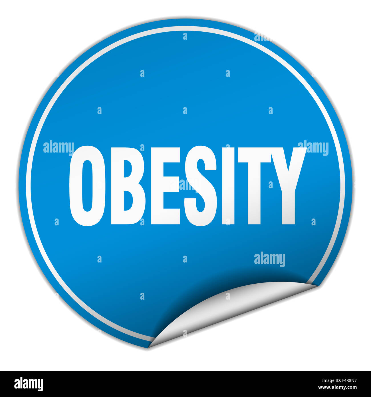 obesity round blue sticker isolated on white Stock Photo - Alamy